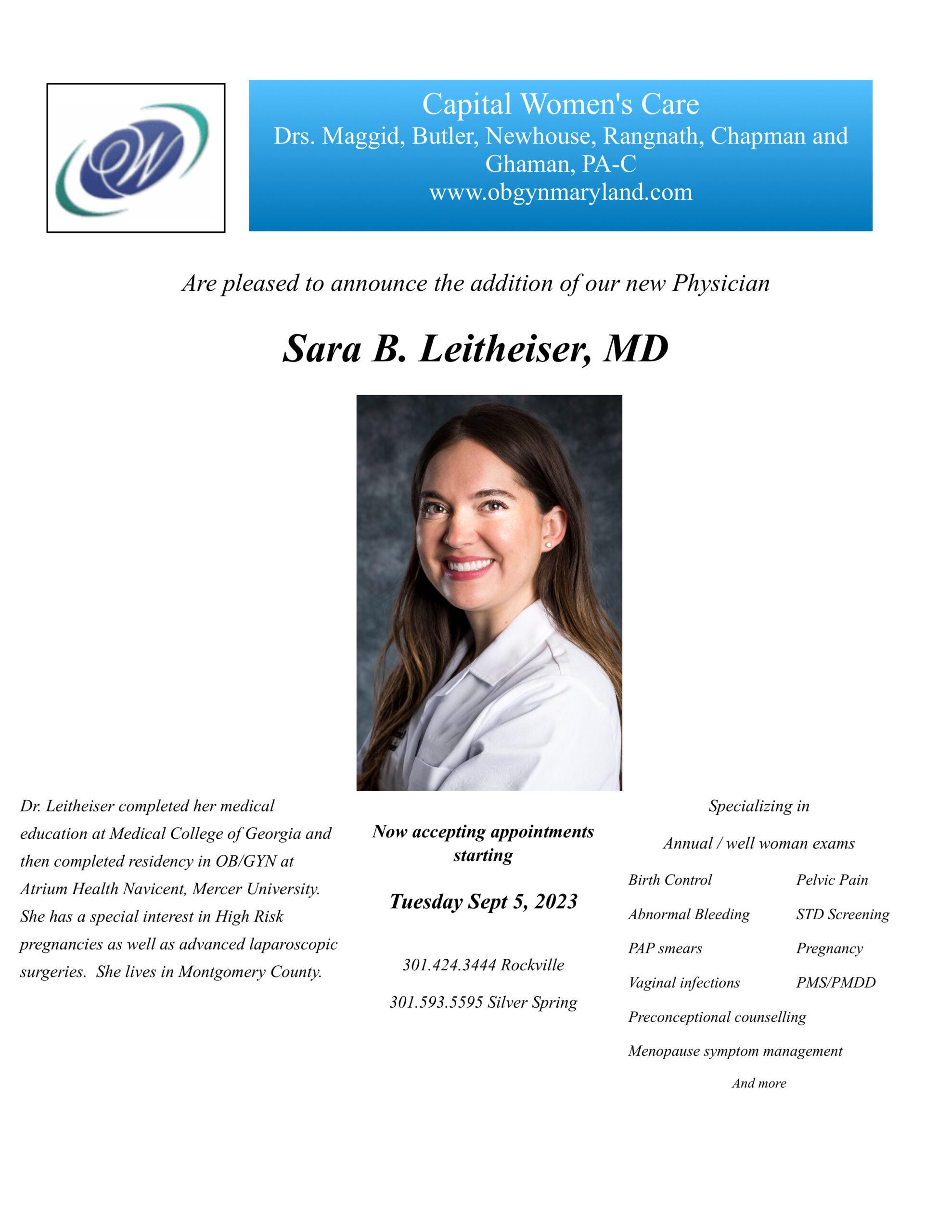 Please Help Us Welcome Sara B. Leitheiser, MD!